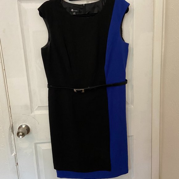 AB Studio | Dresses | Ab Studio Dress Size 6 Blackroyal Blue Woven Knee ...